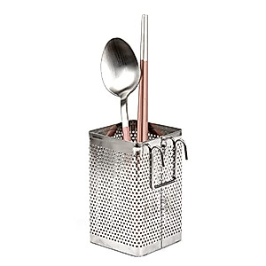 LENITH Kitchen Utensil Chopsticks Perforated Holder with Hooks - Stainless Steel Storage for Organizer Dishwasher Safe (Small Square)