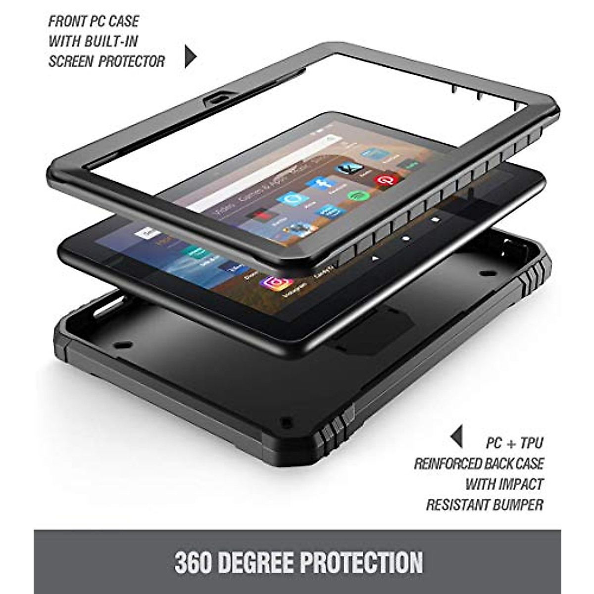 Poetic Revolution Case Designed for All-New Kindle Fire HD 8 Tablet and Fire HD 8 Plus Tablet (10th Gen, 2020), Full Body Shockproof Protective Case with Kickstand and Built-in-Screen Protector, Black