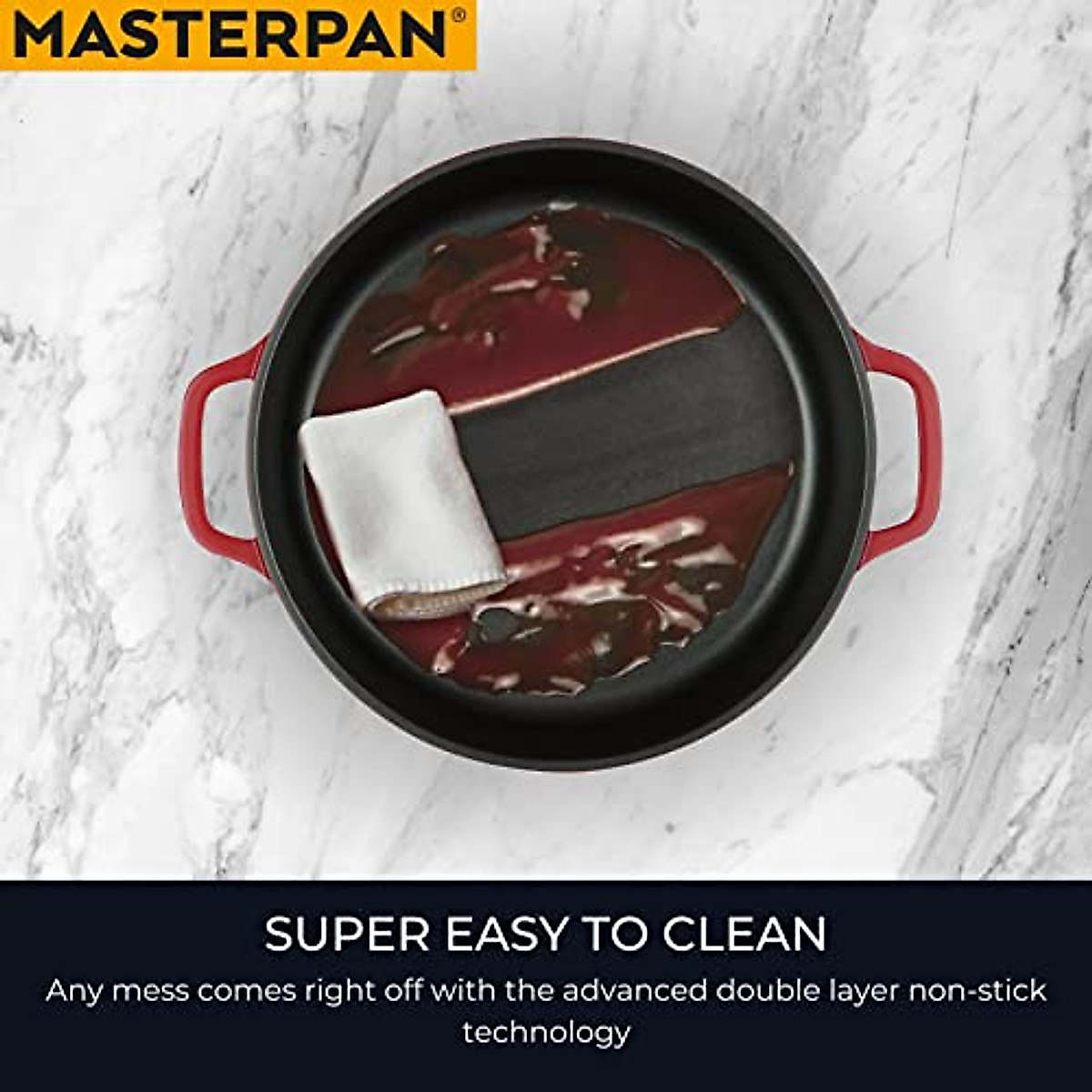 MasterPan 7 Quart Non-Stick Cast Aluminum Dutch Oven Casserole Stockpot 11", Black