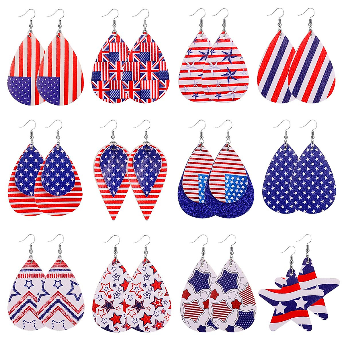AIDSOTOU 12 Pairs Leather Earrings Set for Women Lightweight Faux Leather Teardrop Earring 4th of July Jewelry