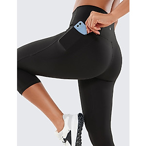 CRZ YOGA Womens Butterluxe Workout Capri Leggings with Pockets 19 Inches - High Waisted Crop Gym Yoga Pants Buttery Soft Black Small