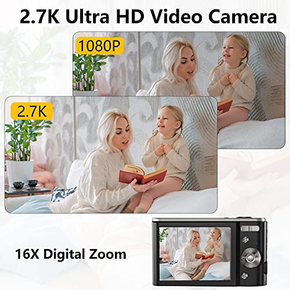 Digital Camera for Kids Boys and Girls - 2.7K 48MP Children's Camera with 32GB SD Card, Rechargeable Electronic Mini Camera for Students, Teens, Kids