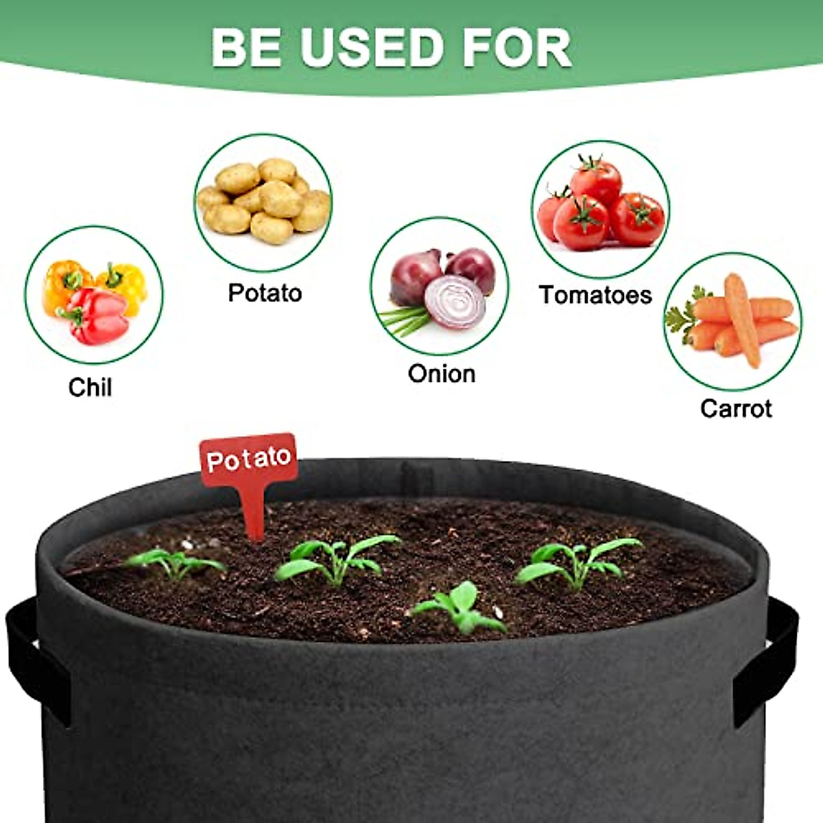 6 Pack 10 Gallon Potato Grow Bags with Flap Window, Garden Planting Bag with Durable Handle, Plant Pots for Tomato, Vegetable and Fruits
