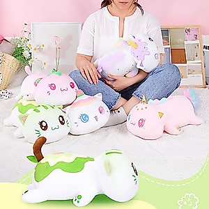 AIXINI Cute Avocado Cat Plush Pillow 13.7" Kitten Stuffed Animal, Soft Kawaii Cat Plushie Gift for Kids