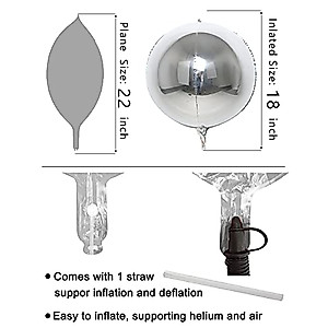 AULE Silver Orbz Balloon Decorations - Pack of 6, Jumbo 22 Inch 4D Metallic Silver Balloons, Large Foil Sphere Balloons, Big Round Mylar Balloons