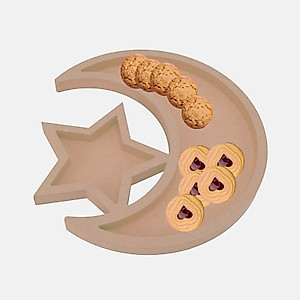 Ramadan Wood Tray Eid Wooden Dessert Tray Cute Shape Multifunctional Ramadan Wood Moon Tray for Home Ramadan Party Garden Decor