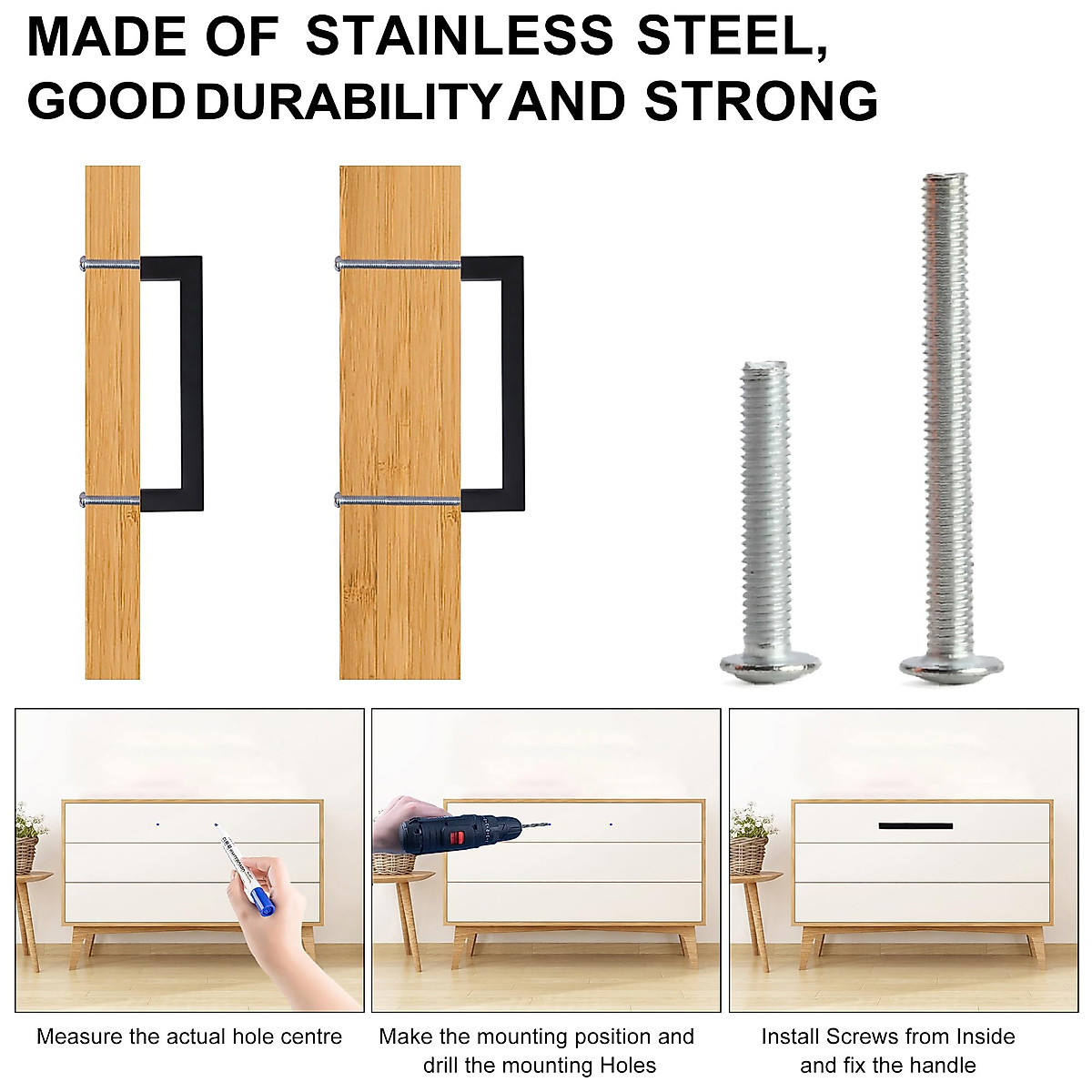 Redunest Cabinet Pulls Matte Black Cabinet Handles Square Drawer Pulls, 5 Pack 13-4/5 Inch Stainless Steel Kitchen Door Cupboard Cabinet Handles, Drawer Hardware Handles, 352mm Hole Centers