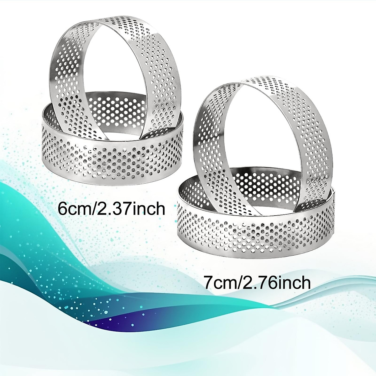 10 Pcs 2.37 Inch Stainless Steel Tart Ring, Heat-Resistant Perforated Cake Mousse Ring, Round Ring Baking doughnut tools (6cm)