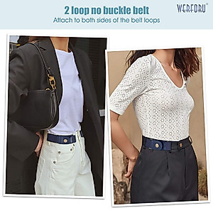 WERFORU 2 Pack No Buckle Elastic Belt for Women Men 2 Loop Stretch Buckle-Free Belt for Jeans Pants (blue, Fits 2 loop distance : 7"-14")