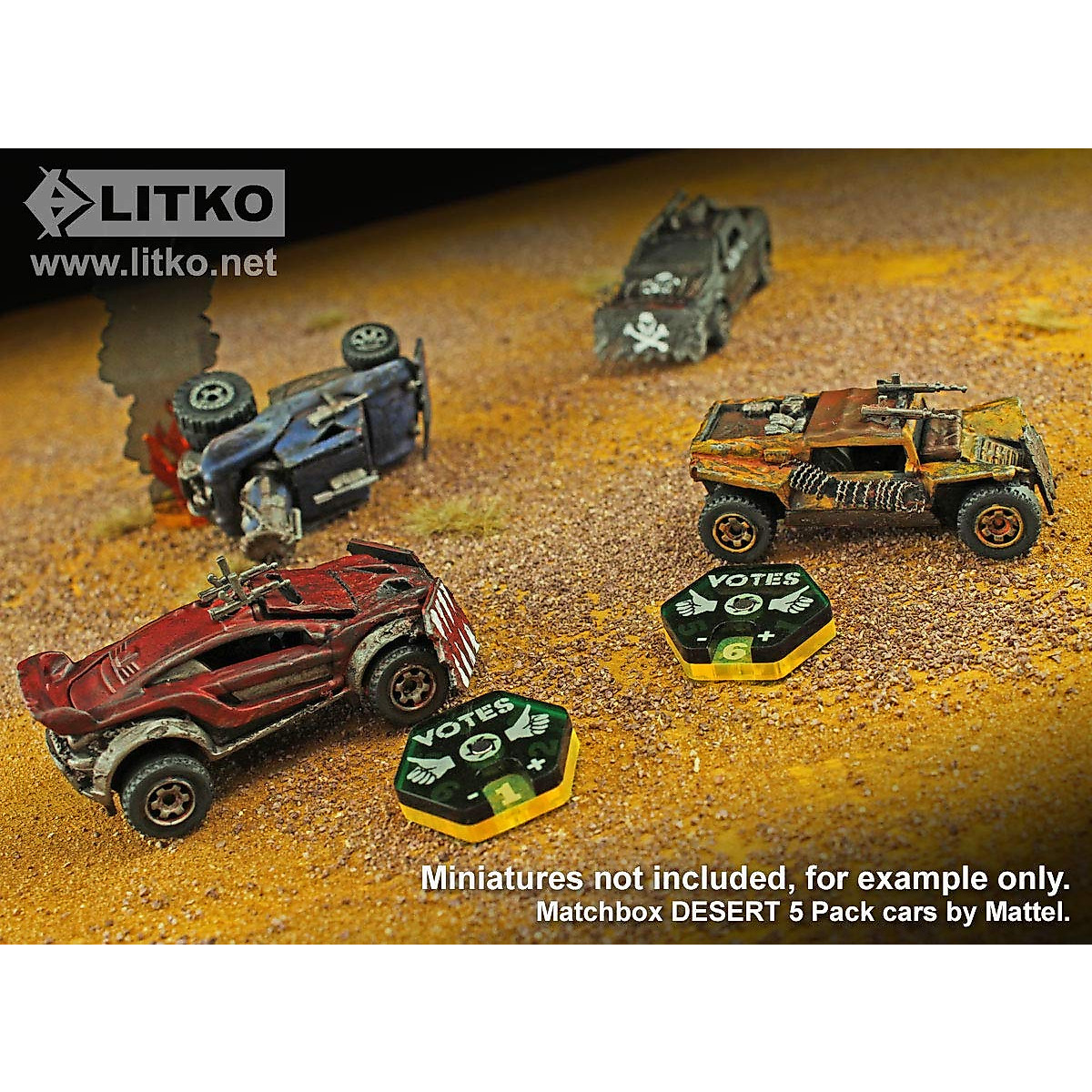 LITKO Gaslands Miniatures Game Dials | Compatible with Gaslands | Refulled | Gear | Ammo | Vote | Hazard | 2 Pack (Translucent Green & Fluorescent Yellow -Vote)
