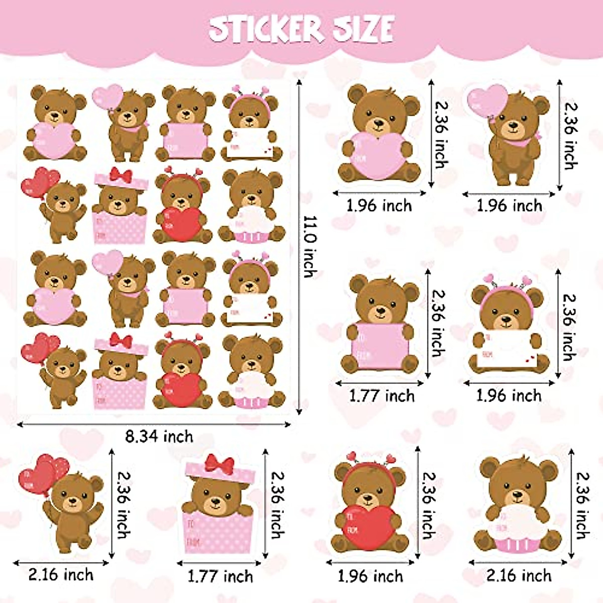 15Pcs Valentine's Day Gift Wrapping Stickers Valentines Bear Gift Tags Stickers Decoration, Valentines Name Writable Labels Decals Party Supplies Package Envelope Seals Cards Decoration
