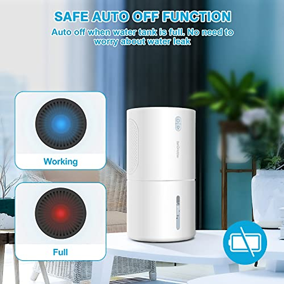 Dehumidifiers, AIUSEVO 27oz Dehumidifier, Small Dehumidifiers for Home Ultra Quiet with Colorful LED Light, 2 Speeds, Auto-Off, Safe Dehumidifier for Bedroom Bathroom Closet RV (280 sq ft) White