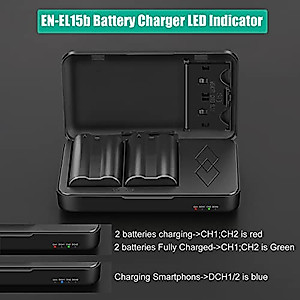 JYJZPB 2 Pack EN-EL15B Batteries and Charger Case for Nikon D7500 Battery, D750 Battery, Z6, Z7, D500, D600, D610, D810, D800, D800E, D710E, D850, D7000, D7100, D7200 Cameras