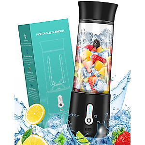 Portable Blender, Cordless Portable Blender for Shakes & Smoothies, 17oz. USB-C Rechargeable, 6 Blades, BPA Free Personal Size Blender, Portable Smoothie Blender Mini Blender for Sports/Travel/Home