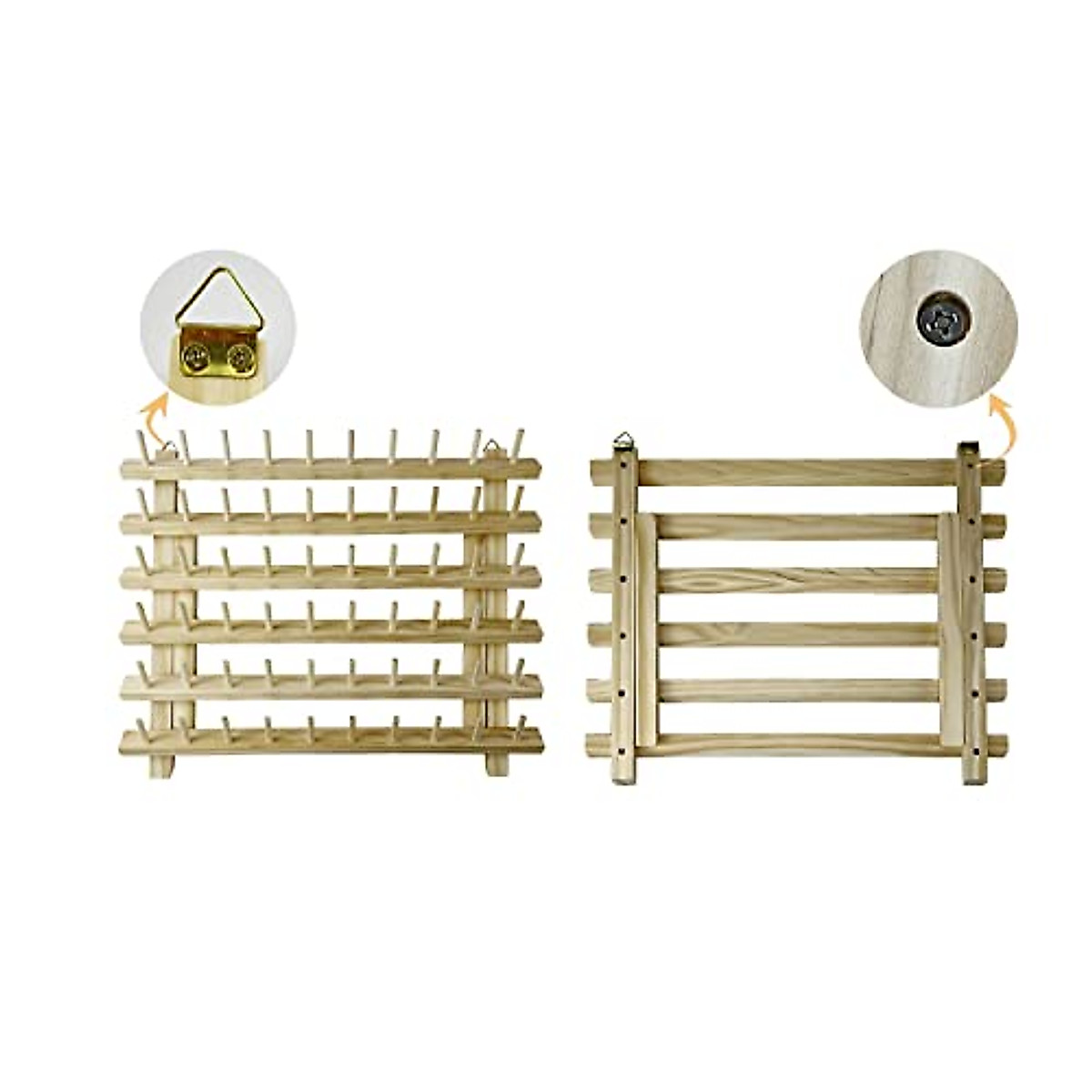 wennuo 60 Spools Wooden Thread Rack/Braiding Hair Rack/Thread Holder Organizer with Hanging Hooks for Embroidery, Hair Rack for braiding Hair and Sewing Threads (60 Spools)