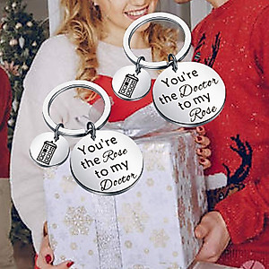 BAUNA Movie Inspired Keychain with Police Box Charm You're the Doctor to my Rose Couple Gift Keychain Set for 2