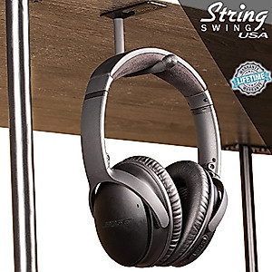 String Swing Headphone Hanger Hook Headset Holder Accessory Hook for Under Desk Or Table (Screw Or Adhesive Strip Mount, Single Unit)