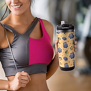 Cute Hippopo Pattern Travel Coffee Mug Reusable Insulated Drinking Cup with Lid for Home Outdoor Works 13 Oz