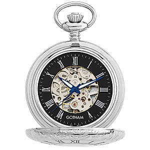 Gotham Men's Silver-Tone 17 Jewel Mechanical Exhibition Pocket Watch # GWC14040SB