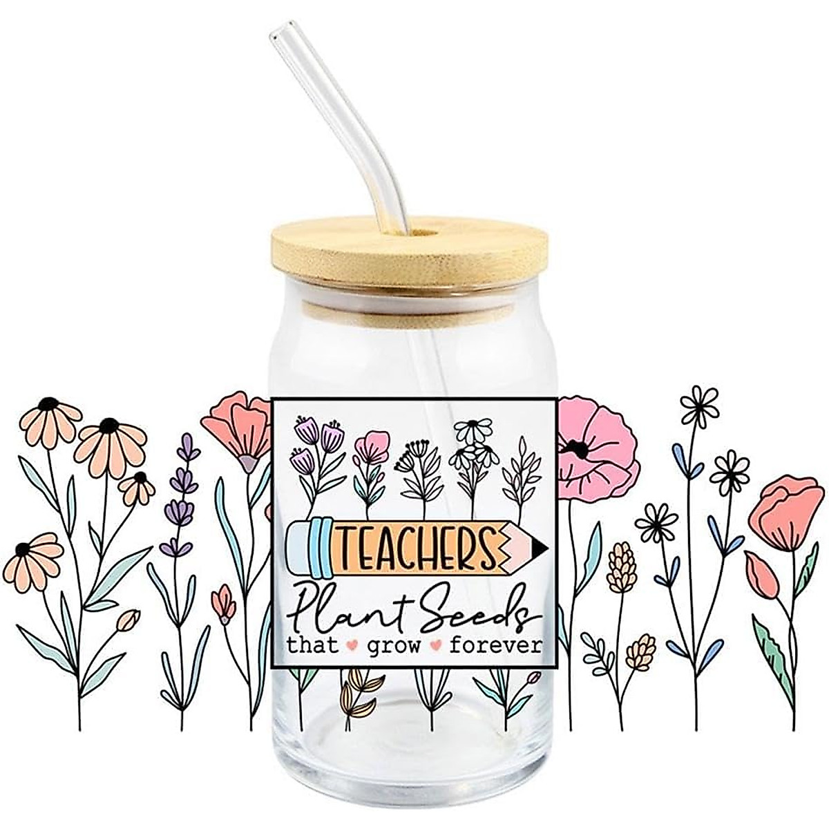 Flower UV DTF Cup Wrap Transfer Sticker Teacher's Day Theme Rub on Transfers for Crafting Waterproof Flower Pattern Decorative Decals for Glass Cups Stickers and Sticker Machines