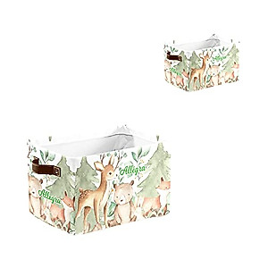 Cute Woodland Animals Personalized Storage Bins Basket Cubic Organizer with Durable Handle for Shelves Wardrobe Nursery Toy 1 Pack