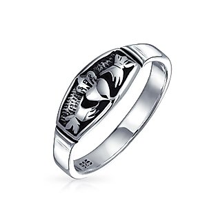 BFF Celtic Irish Friendship Couples Promise Claddagh Wedding Band Ring For Men For Women Oxidized .925 Sterling Silver