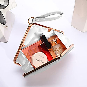 RZTA Women's Rhinestone Clutch Evening Bags Sparkly Glitter Triangle Purse for 1920s Party Prom Wedding 03-Silver