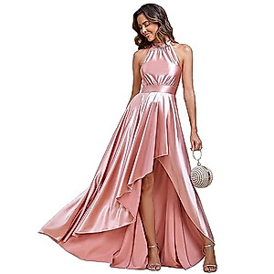Ever-Pretty Women's Halter Ruched A-line Halter Summer Wedding Guest Dresses Pink US8