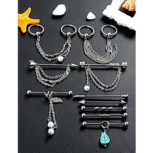 Goerhsjie Industrial Piercing Jewelry 14g Industrial Chain Earrings for Women 14 Gauge Long Industrial Bar Piercing Cute Silver Surgical Steel Industrial Barbell