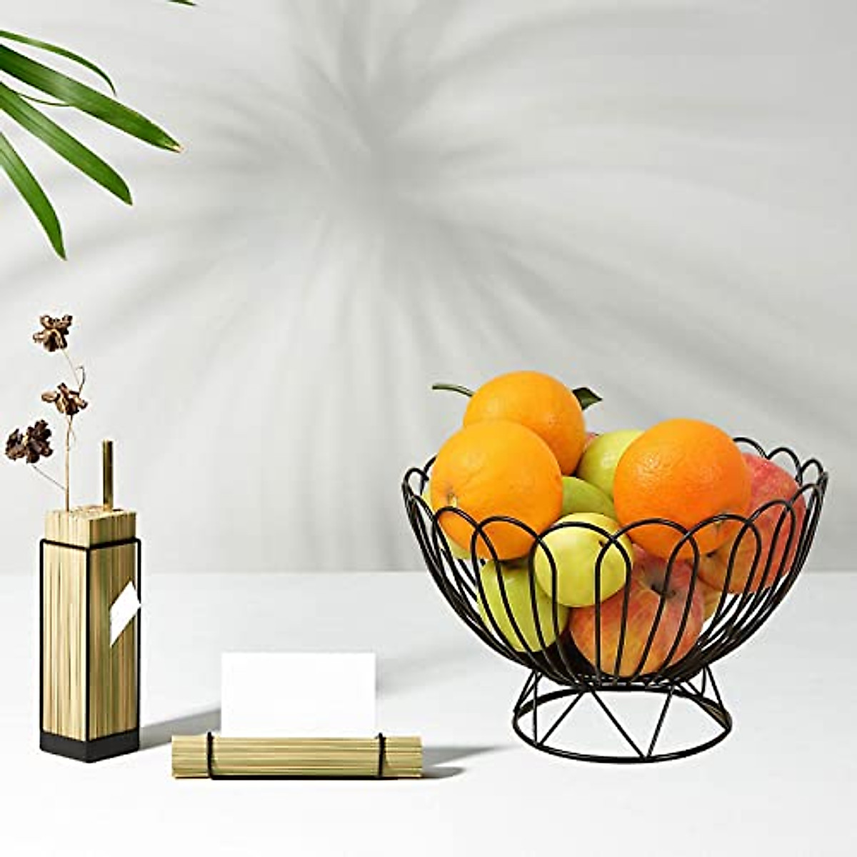 MagiDeal Modern Iron Wire Fruit Basket Fruit Storage Bowls for Restaurant Countertop Dining Table, Black