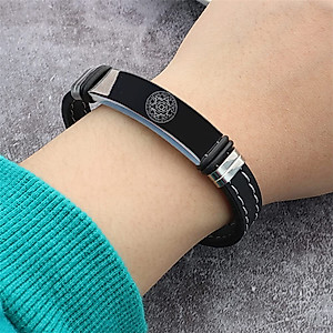 2 Pack The 7 Archangels Prayer Protection Silicone Bracelet, Religious Catholic Godness Saints Angels Seal Amulet Wristband, Christ Christening Personalized Engraved Bangle for Christian,Black,Silver