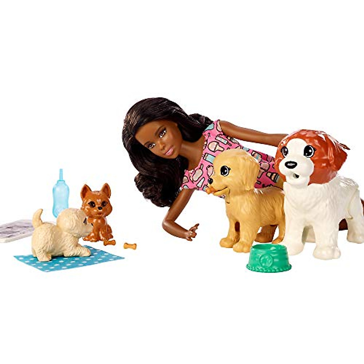 Barbie Doggy Daycare Doll, Brunette, and Pets Playset with 4 Dogs, Including One Puppy that Poops and One that Pees, Plus Color-Change Paper and More, Gift for 3 to 7 Year Olds​