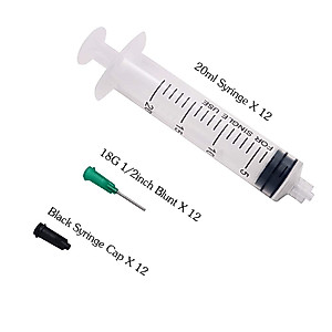 Shintop 20ml Syringe with 18G 1/2 Inch Blunt Tip Needles, Syringe Caps for Experiments, Industrial Use (12 Pack)