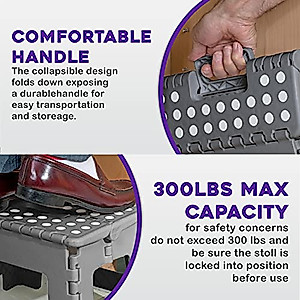 Totally Living 9" Inch Folding Step Stool | Lightweight Anti-Skid & Non-Slip Design | Collapsible Stepping Stool | 300 lb Capacity | Grey/White