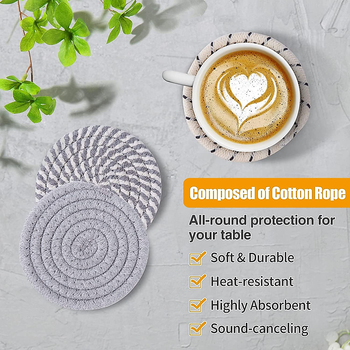 Boho Drink Coasters & Seagrass Basket Holder Set, 6 Styles 12 Pcs Handmade Braided Absorbent Coasters for Drinks, Hand Woven Seagrass Wicker Basket, Heat-resistant Woven Coasters for Table Home Decor