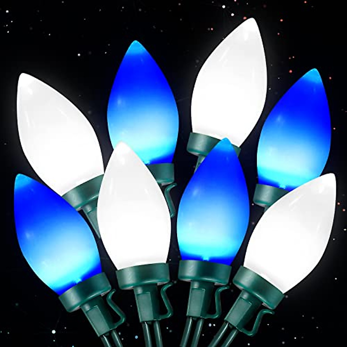 PARKIM C9 Christmas Lights Outdoor 50 LED Blue + White Strawberry Waterproof Ice Lights String Xmas Tree Indoor Decoration Plug in 34.5 Feet Used for Home Festive Courtyard Patio Garden