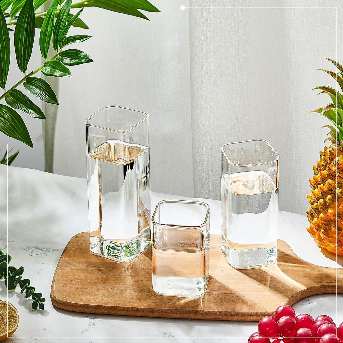 Set of 6 Square Drinking Glasses 8 oz 13 oz 17 oz Square Glass Cups Tumbler Clear Tall Cute Cocktail Glasses Thin Bar Glassware Highball Water Glasses for Iced Tea Juice Beer Coffee Mixed Drink