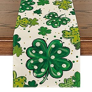 Artoid Mode Watercolor Shamrock St. Patrick's Day Table Runner, Seasonal Spring Holiday Kitchen Dining Table Decoration for Indoor Outdoor Home Party Decor 13 x 72 Inch