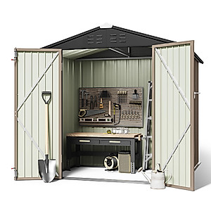 Greesum Outdoor Storage Shed 6 x 4 ft. Utility Tool Shed Metal Storage Garden Shed with Door & Lock for Patio Storage, Brown