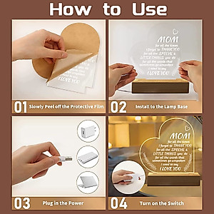 Hiipeenow Mom Birthday Gifts, Acrylic Engraved Night Light 15 * 19CM Presents, Mothers Day Christmas Gifts for Mom from Daughter Son