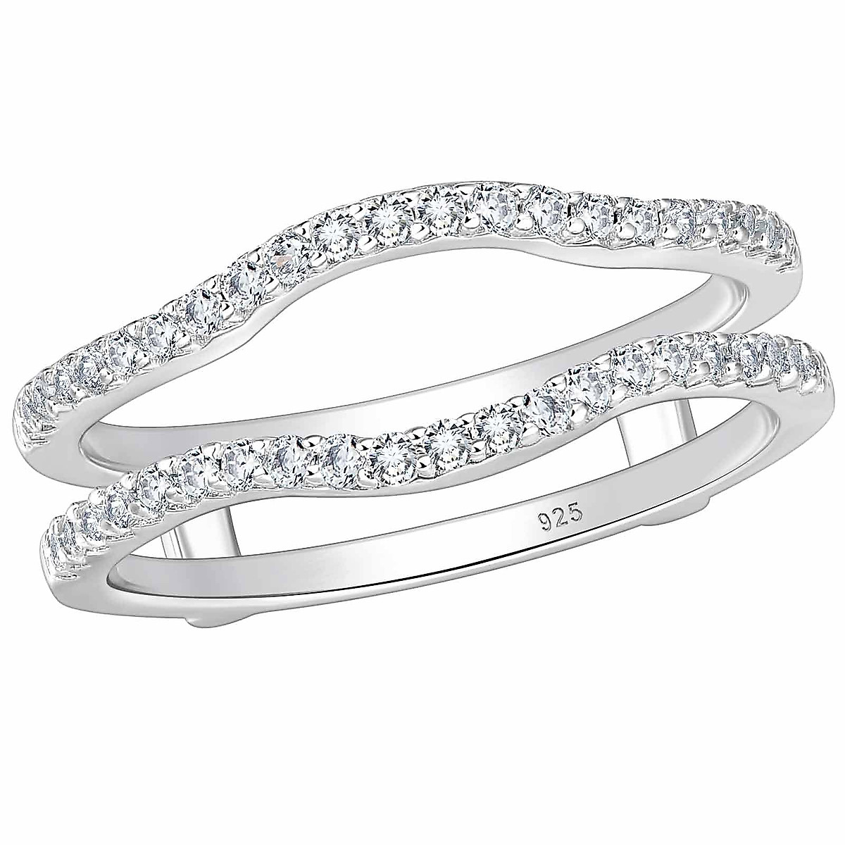 SHELOVES Curved Ring Guard Enhancer Cubic Zirconia Stack Wrap for Engagement Ring 925 Sterling Silver 6