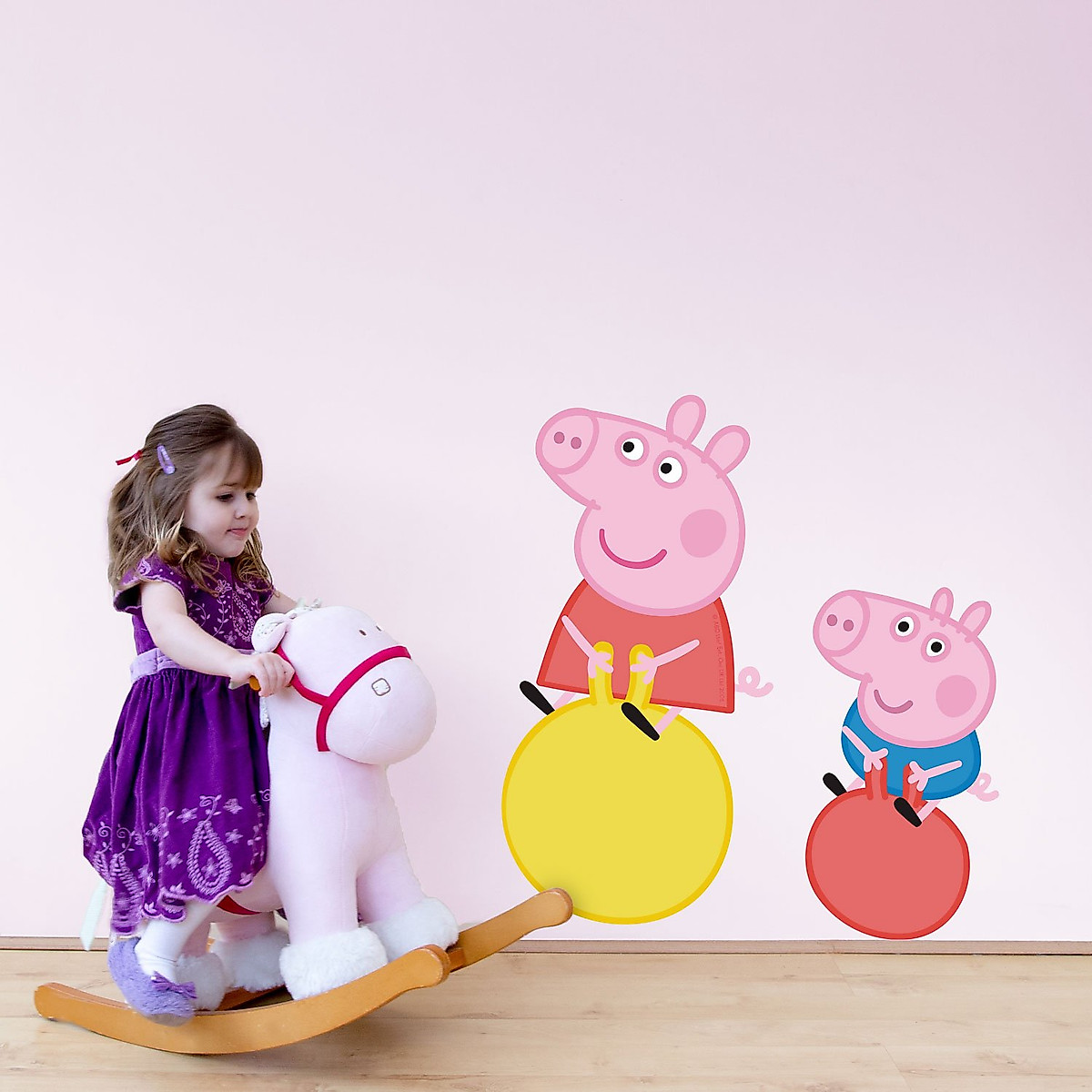 Stickerscape Peppa Pig and George on Space Hoppers Wall Stickers (Large Size) | Official Peppa Pig Wall Stickers Range, L (002309L)