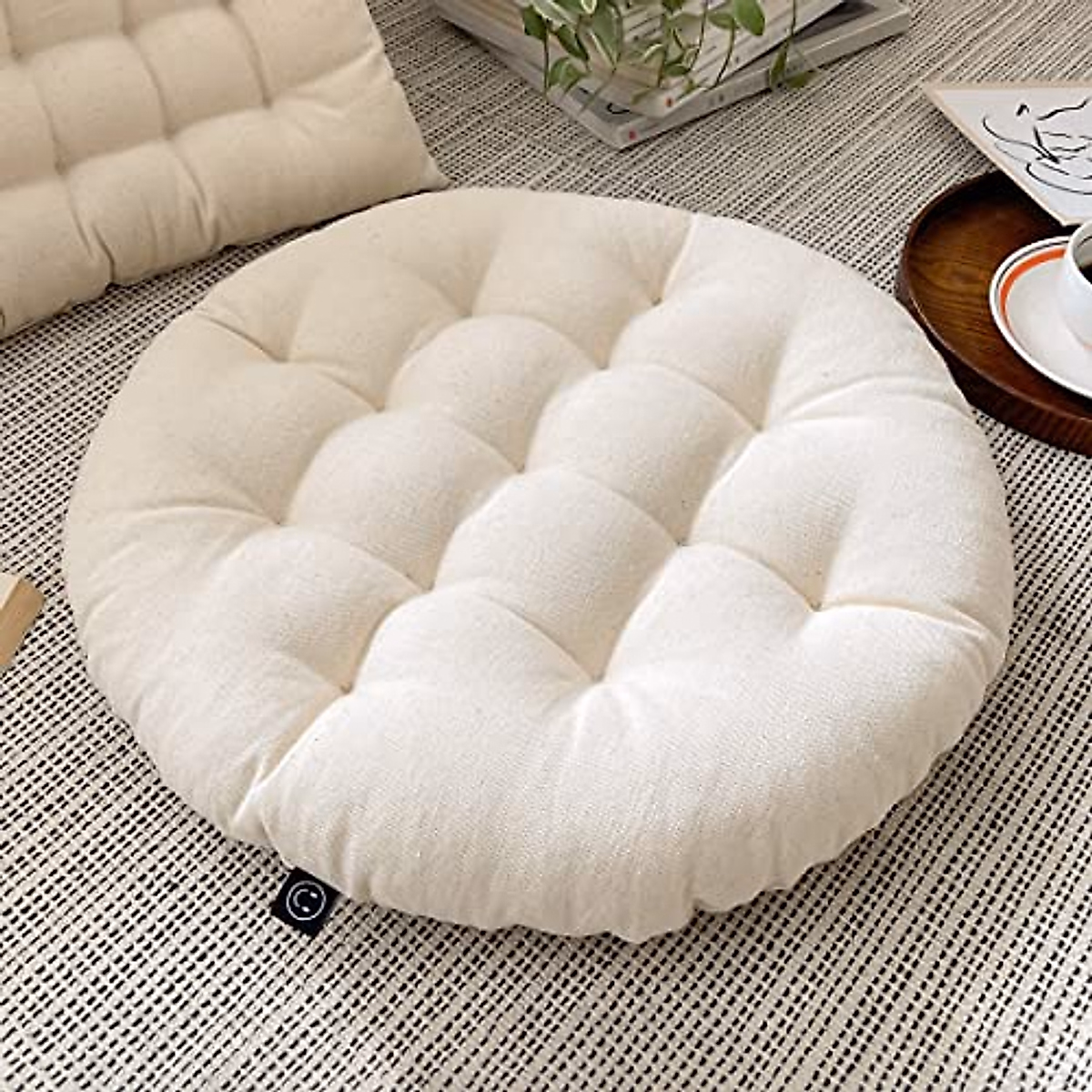 Lemfux Recycled Fabric Natural White Seat Cushion for Office Chair/Desk Chair, Soft Thick Sustainable Material Kitchen Chair Cushions, Modern Simple Round Dining Room Chair Cushion, 16x16x2.4 in