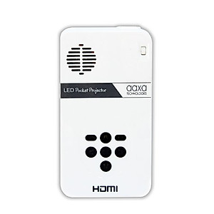 AAXA Technologies KP-101-01 AAXA LED Pico Micro Video Projector - Pocket Size Portable Mobile Mini Projector with mini-HDMI, built-in Media Player & Speakers, 3.5mm Aux Out, Micro SD/USB readers and 80 Min Lithium-Ion Battery