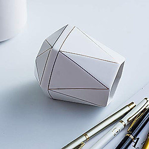 YOSCO Ceramic Desk Cute Pen Holder Stand Gold Line Pencil Cup Pot Desk Organizer Makeup Brush Holder (White)
