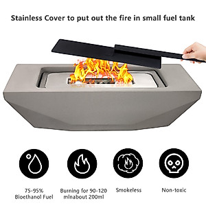 HIOSTAO Tabletop Fire Fit 12.6 Inches Smokeless,Portable Concret Bow Rubbing Alcohol Fireplace with 2 Fuel Tanks for Indoor Table and Outdoor Patio