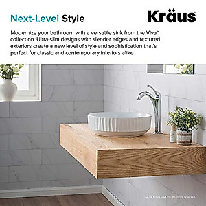 KRAUS Viva™ Round White Porcelain Ceramic Vessel Bathroom Sink with Pop-Up Drain, 15 3/4 in. D x 4 3/4 in. H, KCV-201GWH