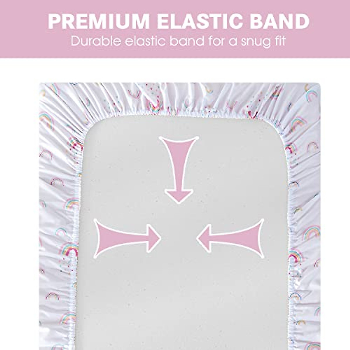 Plushii Crib Sheets for Baby Girls 3 Pack, 28"x 52" Extra Soft Microfiber Crib Sheet Set for Baby Crib Mattress Sheet & Toddler Mattress Pad, Rainbow & Elephant & Stars