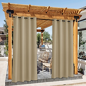 NICETOWN 2 Panels Outdoor Curtains for Patio Waterproof, Stainless Steel Grommet Indoor Outdoor Vertical Drapes for Front Porch & Canvas, W55 x L84, Taupe