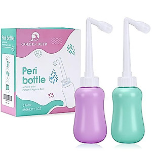 GOLDEN DEER 2 Pack Peri Bottle for Postpartum Care for Perineal Recovery 12.7 OZ Purple&Turquoise